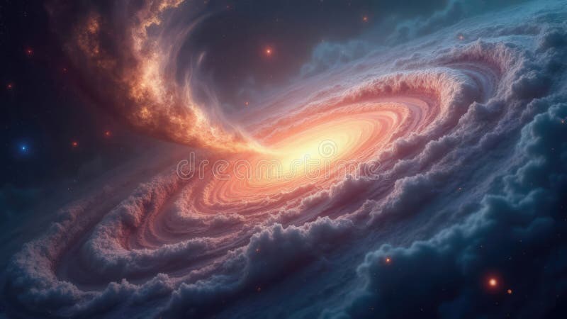 Dense Clouds Swirl Around a Bright Galactic Core, while Fiery Tendrils ...