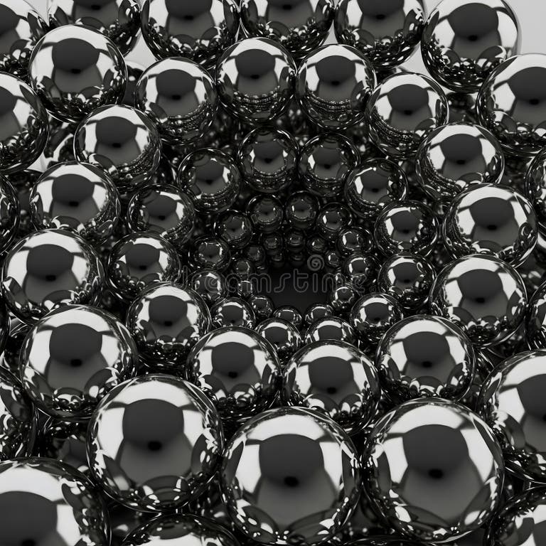 A Dense Cluster of Reflective Metal Spheres Forming a Spiral Pattern ...