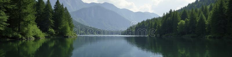 Dense Coniferous Trees Surround a Serene Lake Surface, Lake, Green ...