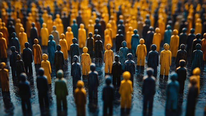 Dense Crowd of Stylized Figures, Various Colors Stock Illustration ...