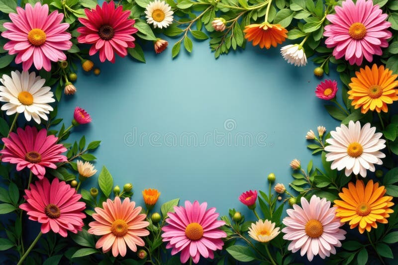 Dense Daisy Border, Various Blooms, Lush Foliage , Beautiful, Flowering ...