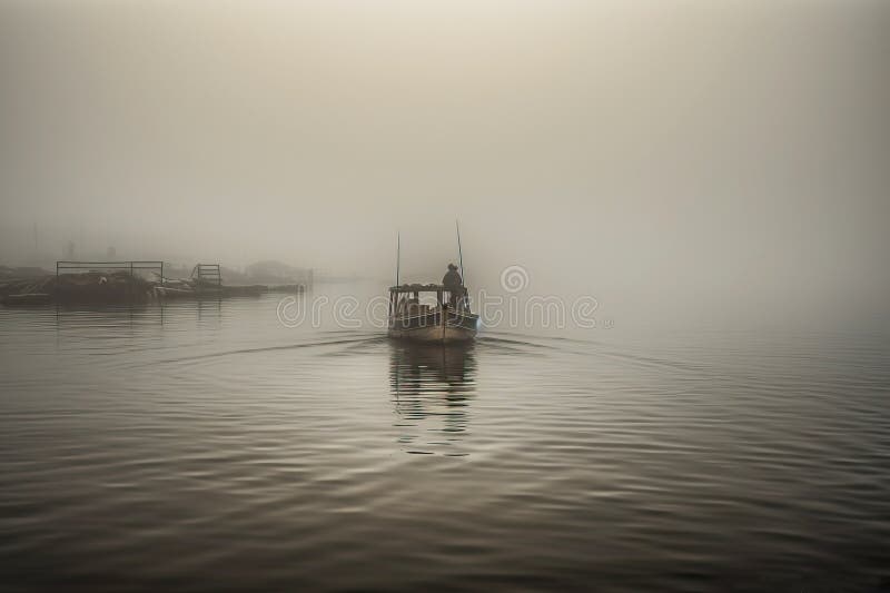 Dense Dense Fog Cloud Over the River Bridge, Architecture in a Smoky ...