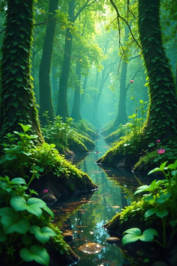 Dense, Emerald Green Swamp Vegetation, Intricate Root Systems ...