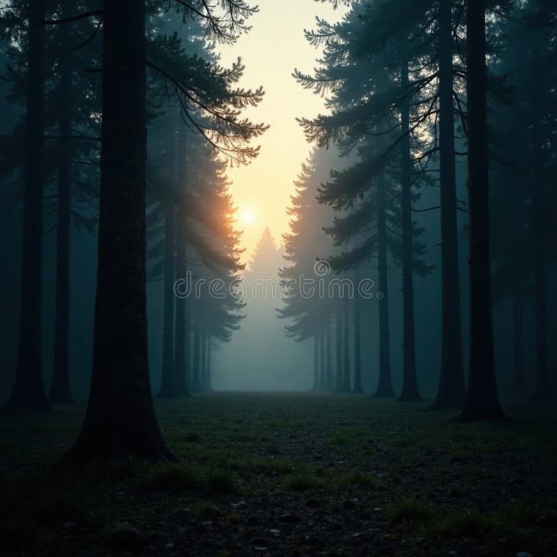 Dense Fir Forest with Misty Atmosphere at Dusk , Atmosphere, Mist Stock ...