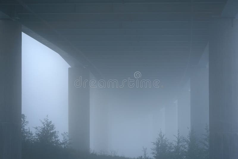 Dense fog under a bridge stock photo. Image of city - 341177594