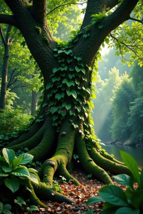 Dense Foliage and Vines Engulfing Ancient Tree Trunks , Rainforest ...