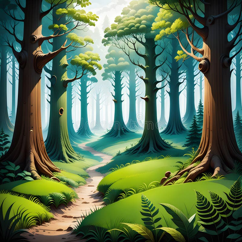 Dense Forest, AI-Generatet stock illustration. Illustration of grass - 296402559