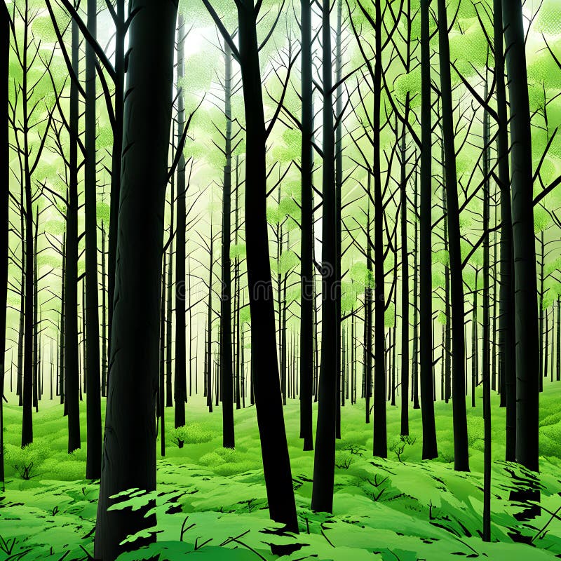 Dense Forest, AI-Generatet stock illustration. Illustration of forest ...
