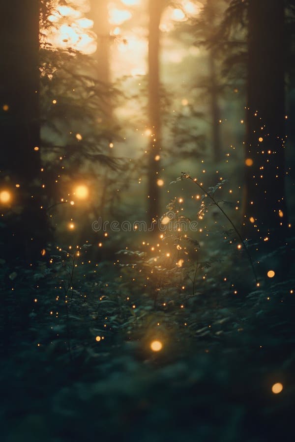 Yellow Fireflies in Forest stock photo. Image of insects - 378565656