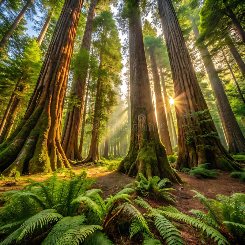A Dense Forest Filled with Towering, Ancient Trees, Their Massive ...