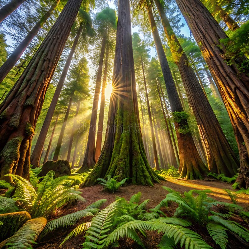 A Dense Forest Filled with Towering, Ancient Trees, Their Massive ...