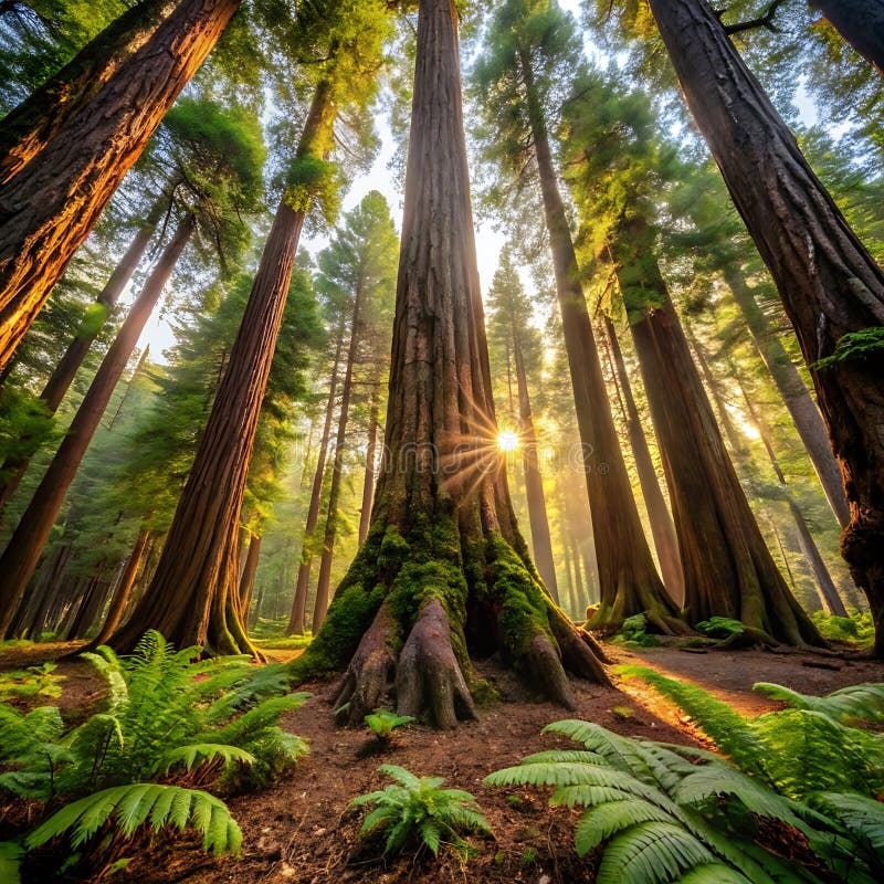 A Dense Forest Filled with Towering, Ancient Trees, Their Massive ...
