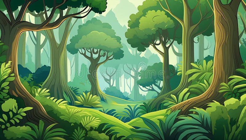 Dense Forest, Full of Colorful in Cartoon Stock Illustration ...