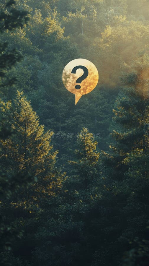 Dense Forest in Golden Sunlight with Floating Question Mark Icon ...