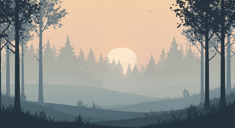 Dense Forest with Layered Trees Stock Photo - Image of foggy, light ...