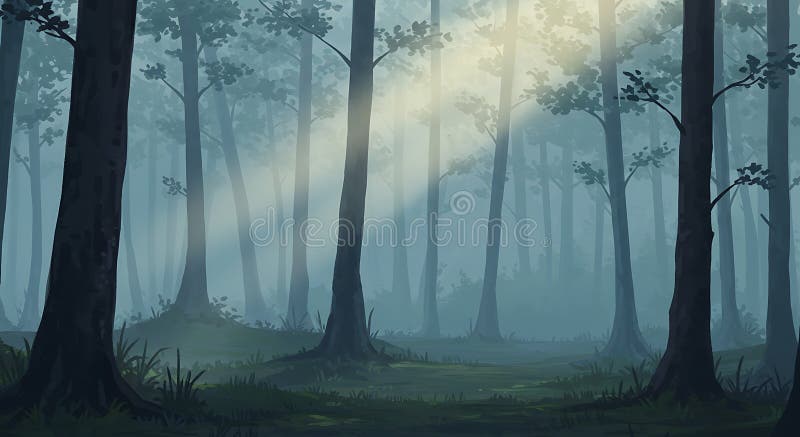 Dense Forest Scene with Tall, Straight Trees and Sparse Branches ...