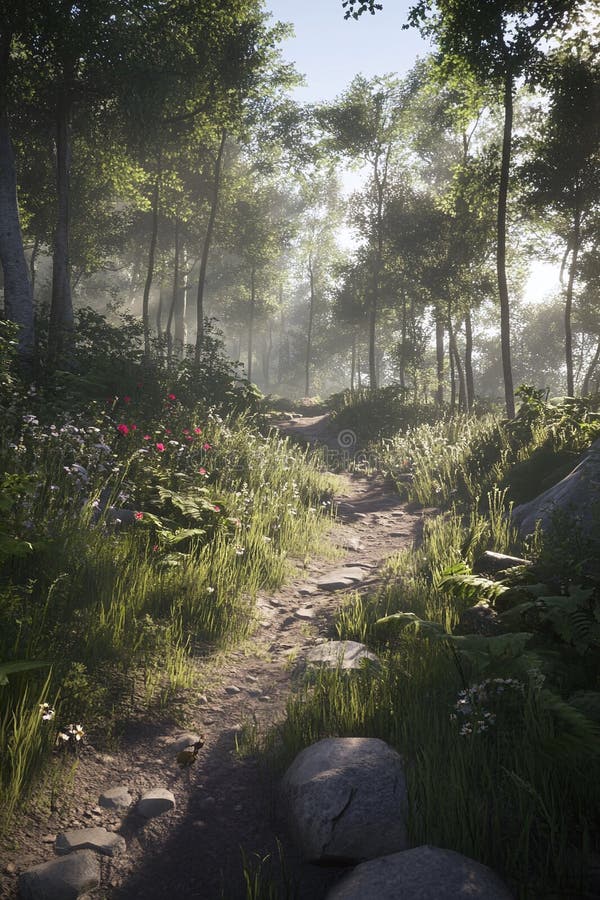 A Dense Forest with Sunlight Filtering through the Trees and a Hidden Pathway. Game Locations ...