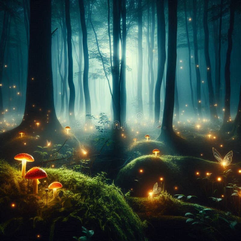 Magical forest at midnight stock illustration. Illustration of nature ...
