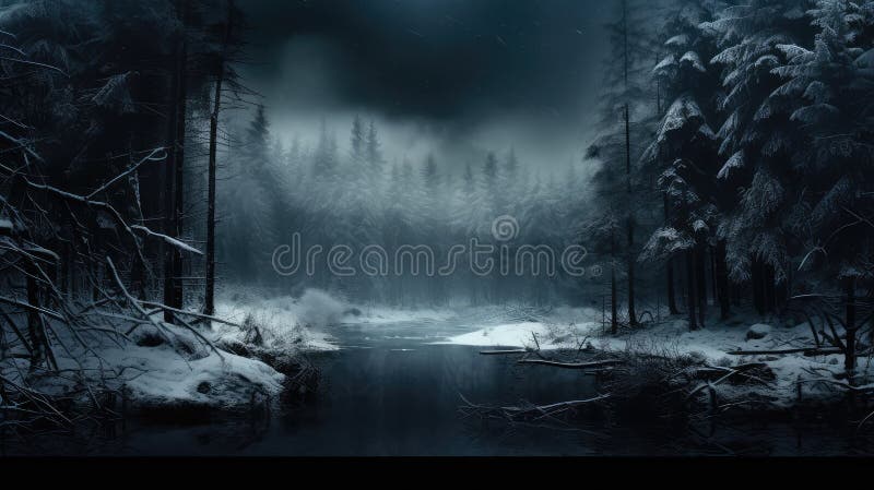 Dark Forest with Stream stock illustration. Illustration of foliage ...