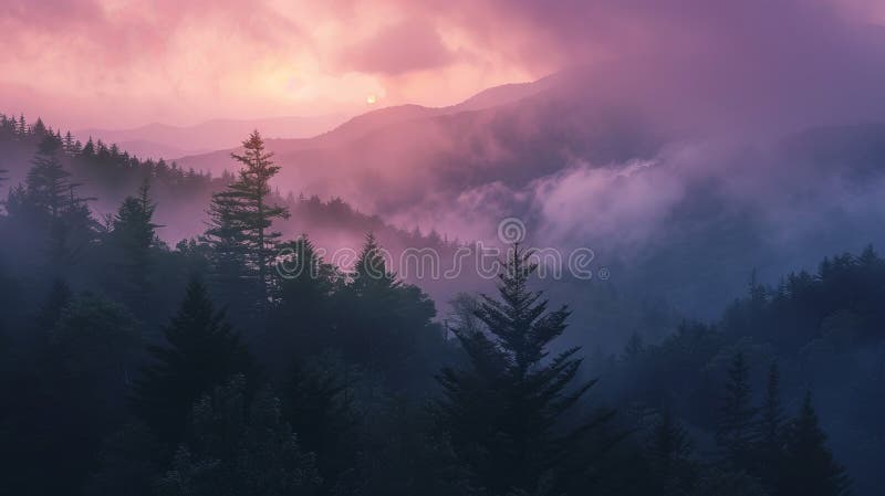 Dense Forest Under Cloudy Sky Stock Illustration - Illustration of ...