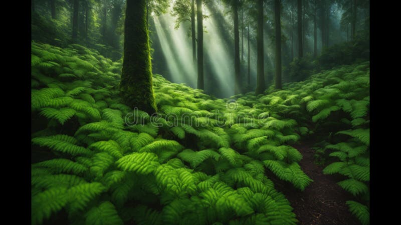 Dense Forest Under a Summer Downpour Rays of Sun Piercing through ...