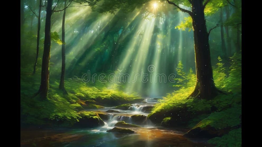 Dense Forest Under a Summer Downpour Rays of Sun Piercing through ...