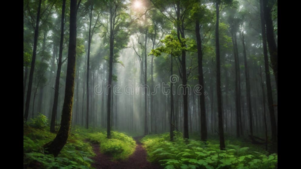 Dense Forest Under a Summer Downpour Rays of Sun Piercing through ...