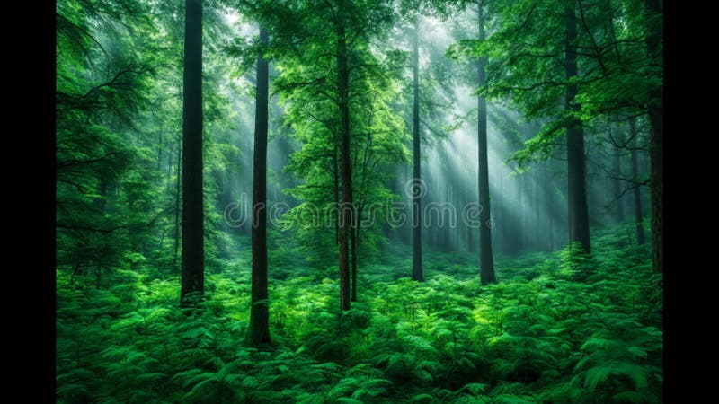 Dense Forest Under a Summer Downpour Rays of Sun Piercing through ...
