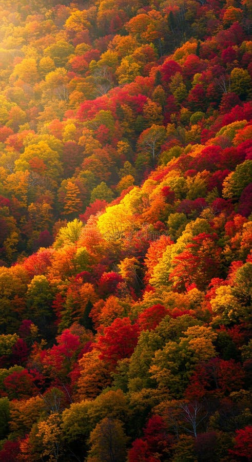 Dense Forested Landscape with a Vibrant Display of Autumn Colors ...