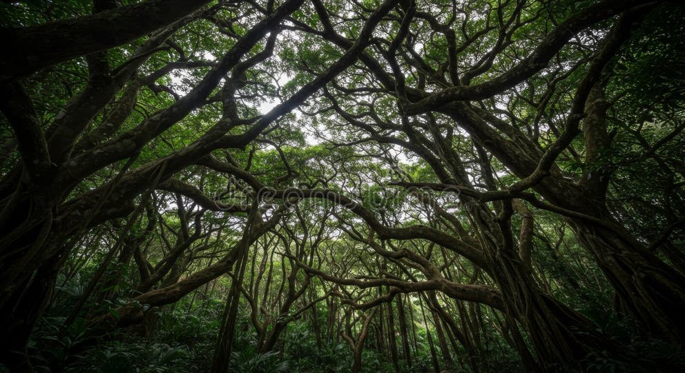 Dense Green Forest Canopy with Intertwined Branches Stock Illustration ...
