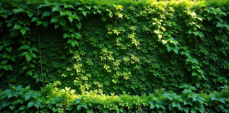Dense Green Living Wall, Varied Textures, Sunlight Dappled, Green Wall ...