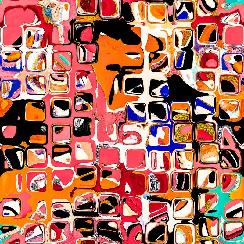 Abstract Blotched Random Mosaic Square Paint Splatter Seamless Pattern ...