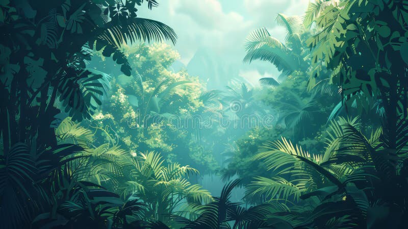 Dense Jungle with Clear Sky for Text. Stock Illustration - Illustration ...