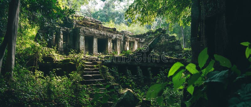 A Thick, Overgrown Jungle Concealing Forgotten Stone Structures. Stock ...