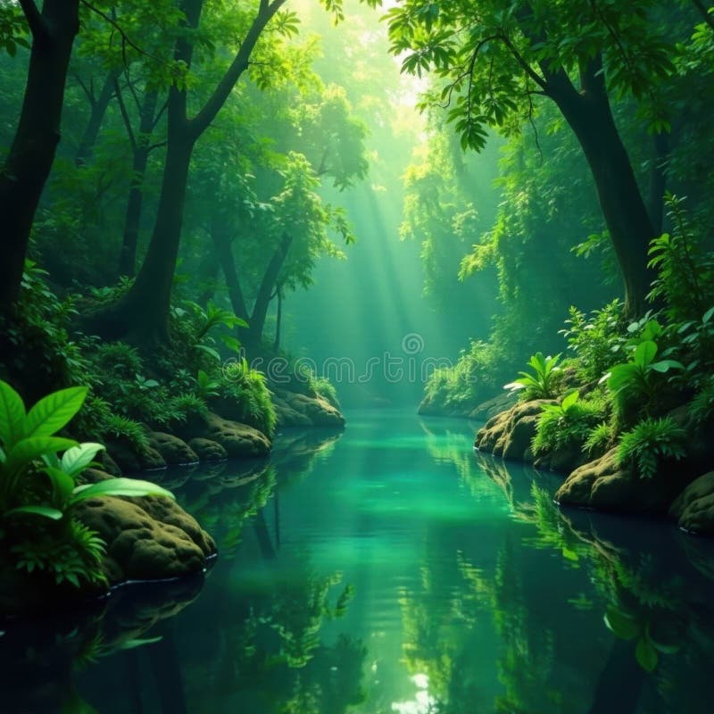 Dense Jungle Like Vegetation Frames a Still, Clear Pond , Clear ...