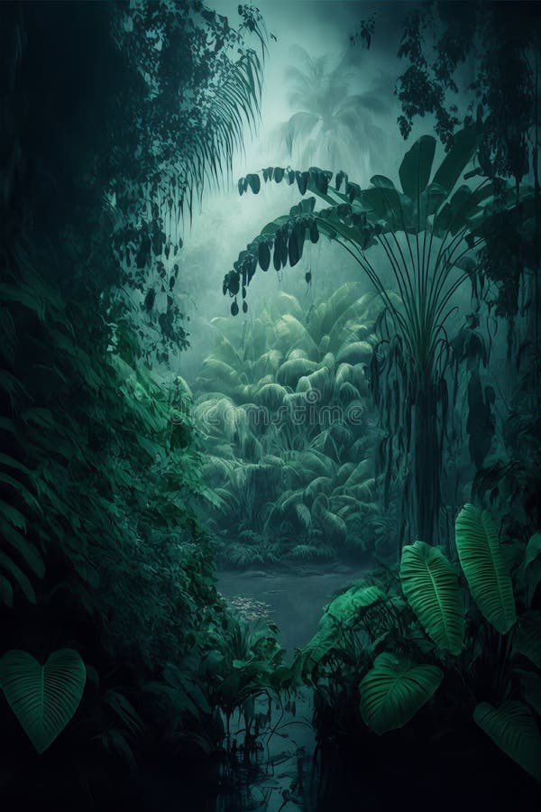 A Dense Jungle Teeming with Exotic Birds, Monkeys and Other Wildlife ...