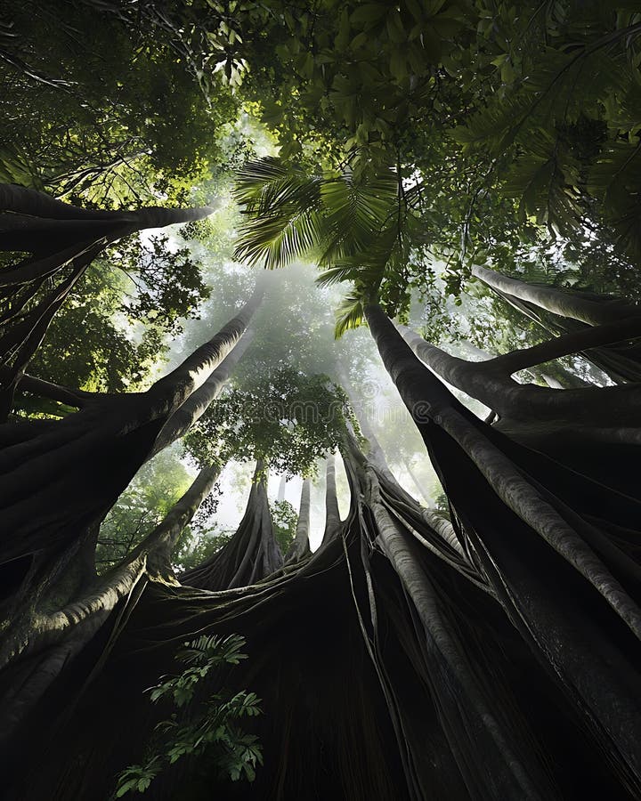 A Dense Jungle with Trees Growing Upside Down Stock Illustration ...