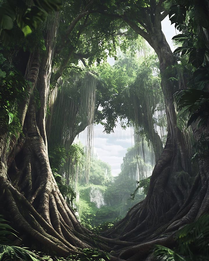 A Dense Jungle with Trees Growing Upside Down Stock Illustration ...