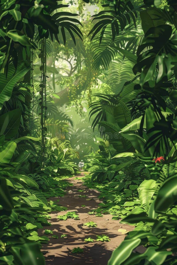 A Dense Jungle with a Winding Path through the Vegetation Stock Photo ...