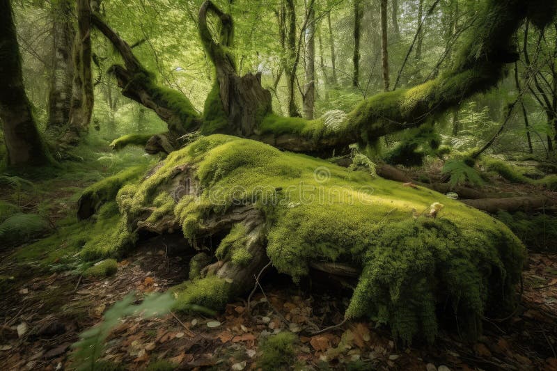 Dense Moss Bed Under Old Tree Seen in the Forest Stock Illustration ...