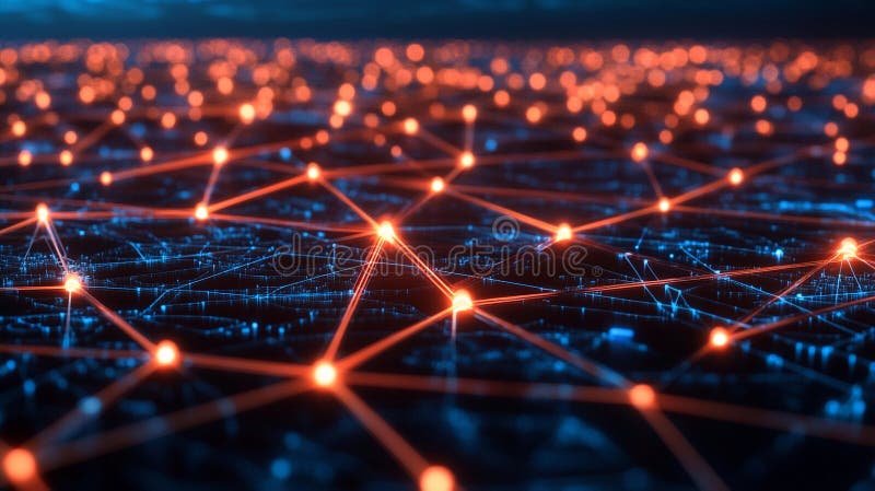 Visual Representation of a Network with Glowing Connections and Data ...