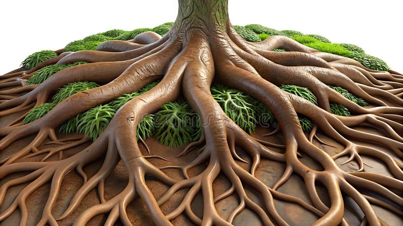 Dense Network of Thick Tree Roots Growing Over Mossy Ground Png ...