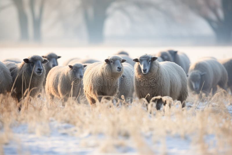 Dense Pack of Sheep with Hoarfrost Backdrop Stock Image - Image of ...