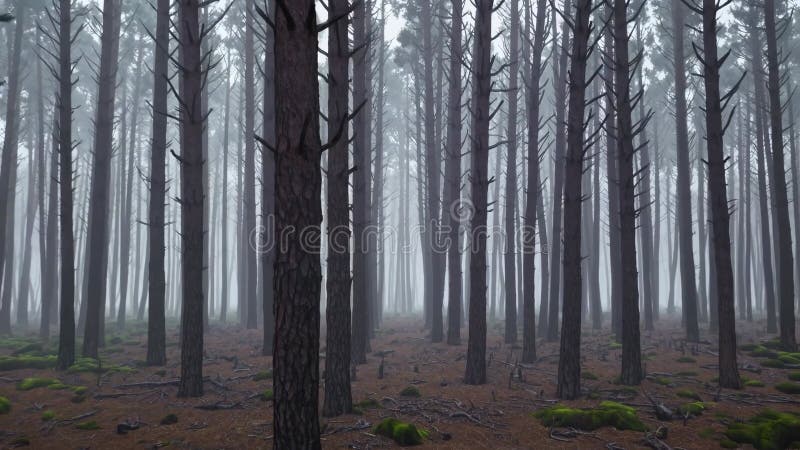 Dense Pine Forest Getting Overtaken by Rolling Fog, Casting Deep ...