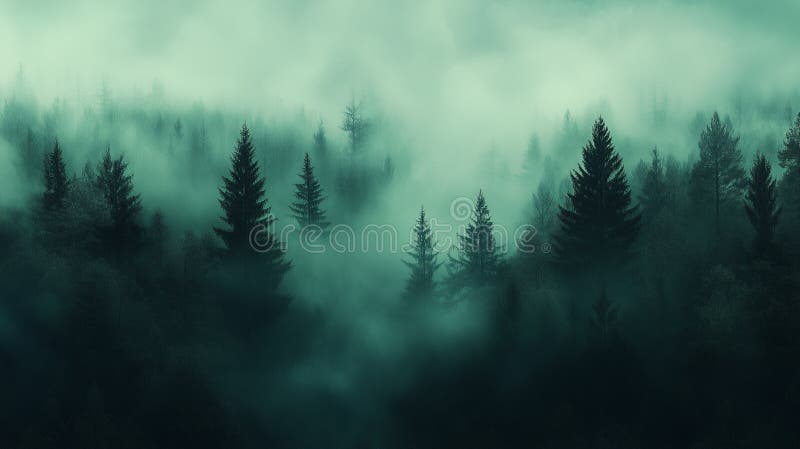 Dense Pine Forest with Rolling Fog Creating a Mysterious Wilderness ...