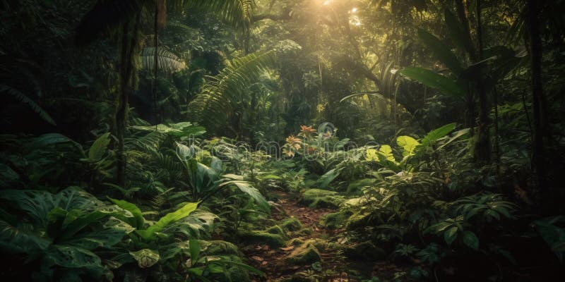 Dense Rainforest in the Sun Stock Image - Image of forest, foliage ...