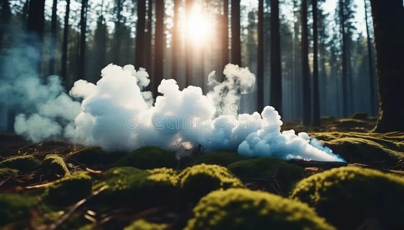 Smoke in the forest stock illustration. Illustration of night - 333489976