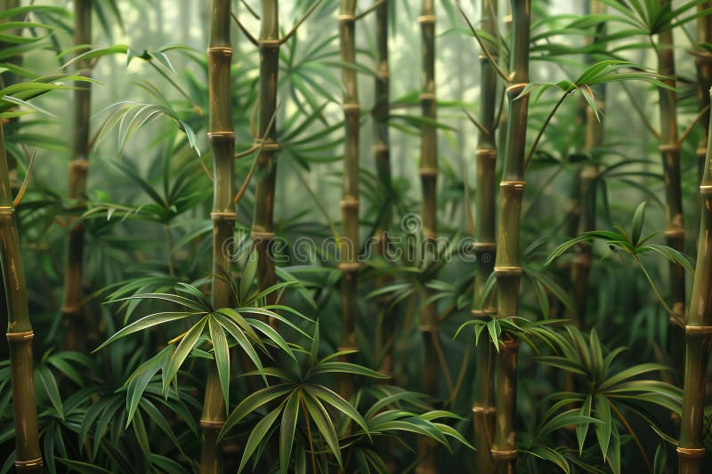 A Dense Stand of Bamboo with Multiple Thick Green Stalks and Leaves ...
