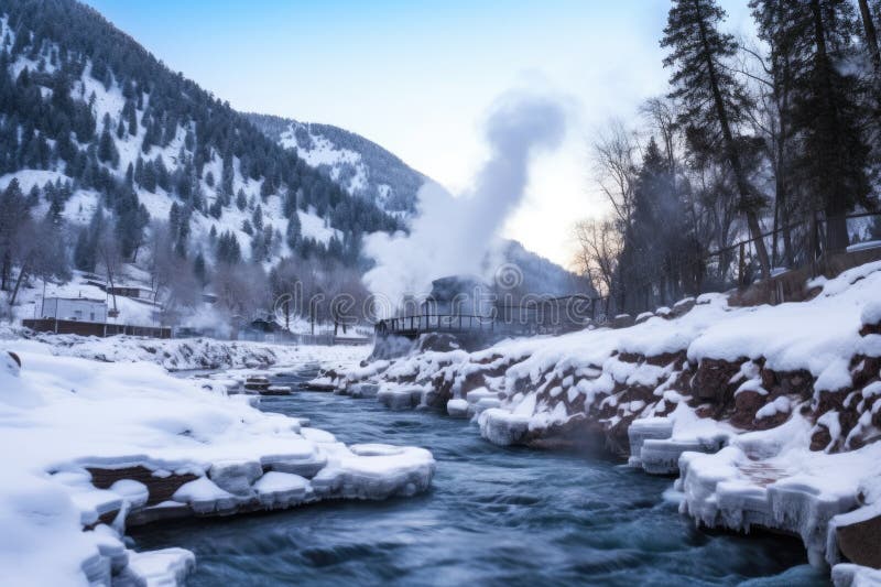 Dense Steam Occupying the Air Above a Hot Spring in Winter Stock ...