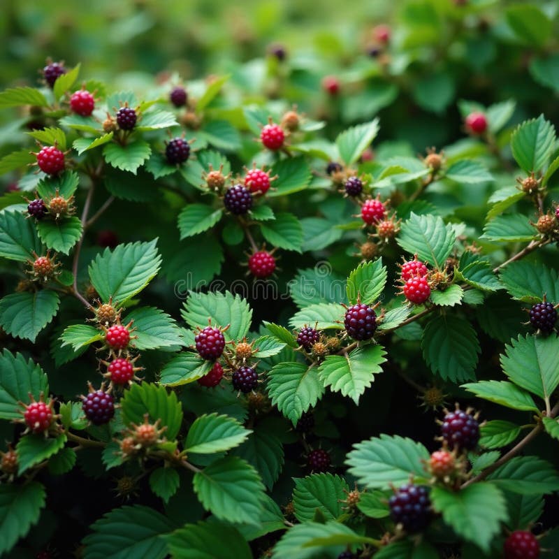 Dark Forest with Thorny Bushes Stock Illustration - Illustration of ...